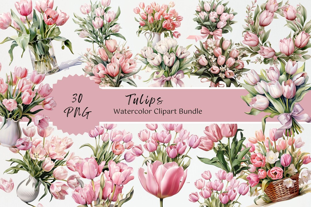 Tulips Clipart, Watercolor Floral Design for Sublimation Crafts, Decor ...