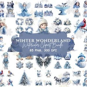 Winter Wonderland Clipart , Watercolor Christmas Clipart , Blue ...