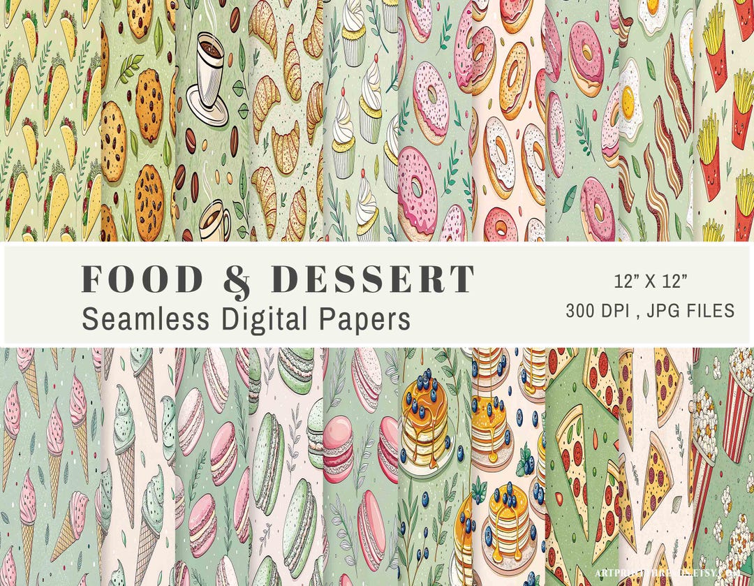 Food Digital Paper, Cute Printable Scrapbook Backgrounds, Fun Burger ...