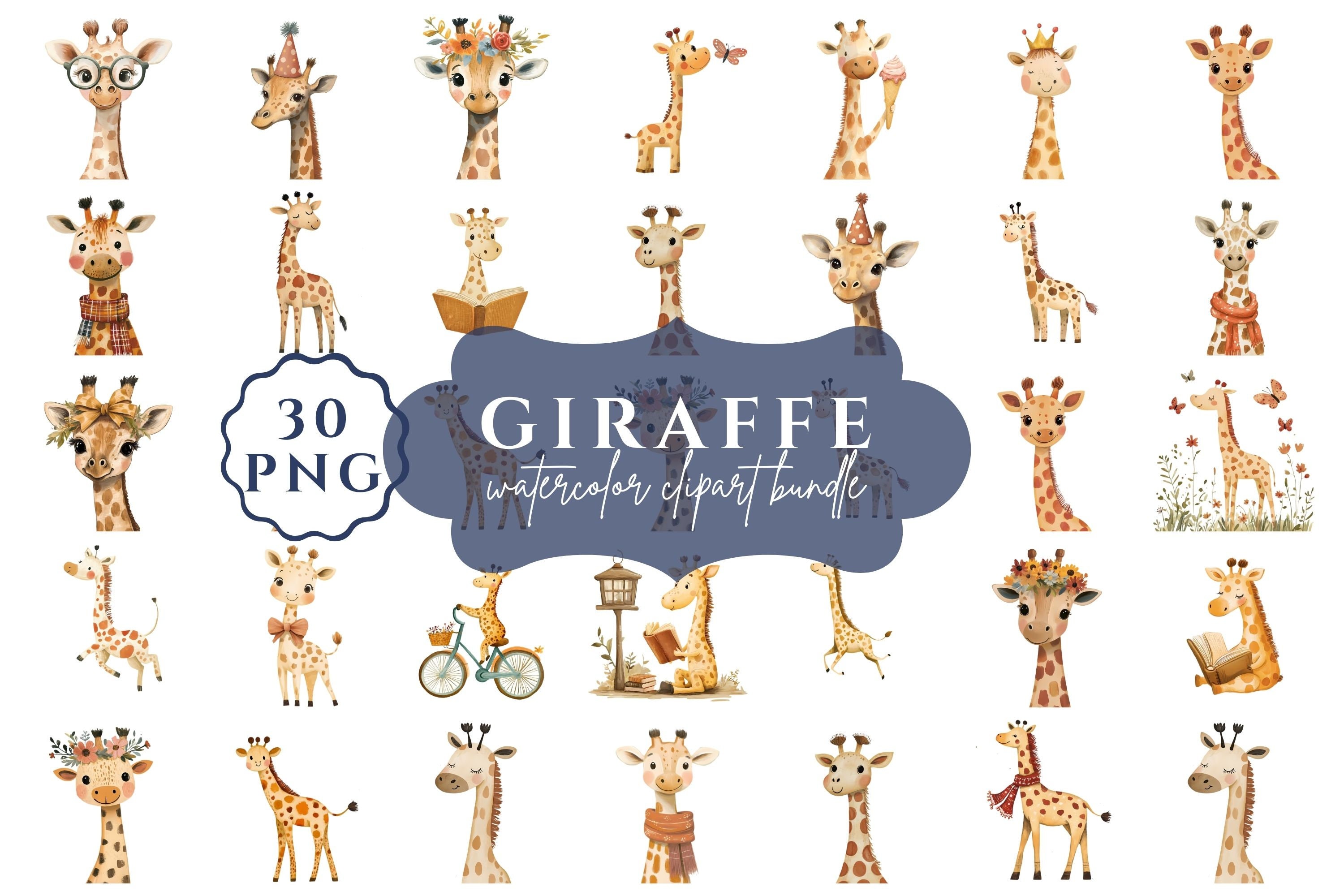 Cute Watercolor Giraffe Png Clipart Sublimation Design, Cute Safari ...