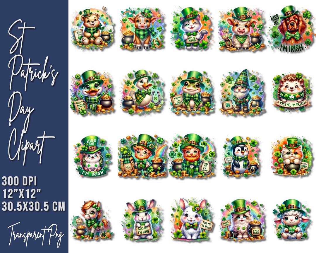 Cute St Patrick's Day Clipart Animals Kiss Me I'm Irish Sign, Saint ...