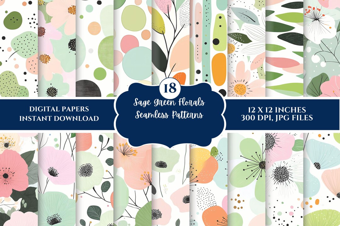 Sage Green Floral Repeating Pattern , Floral Digital Paper , Fabric ...