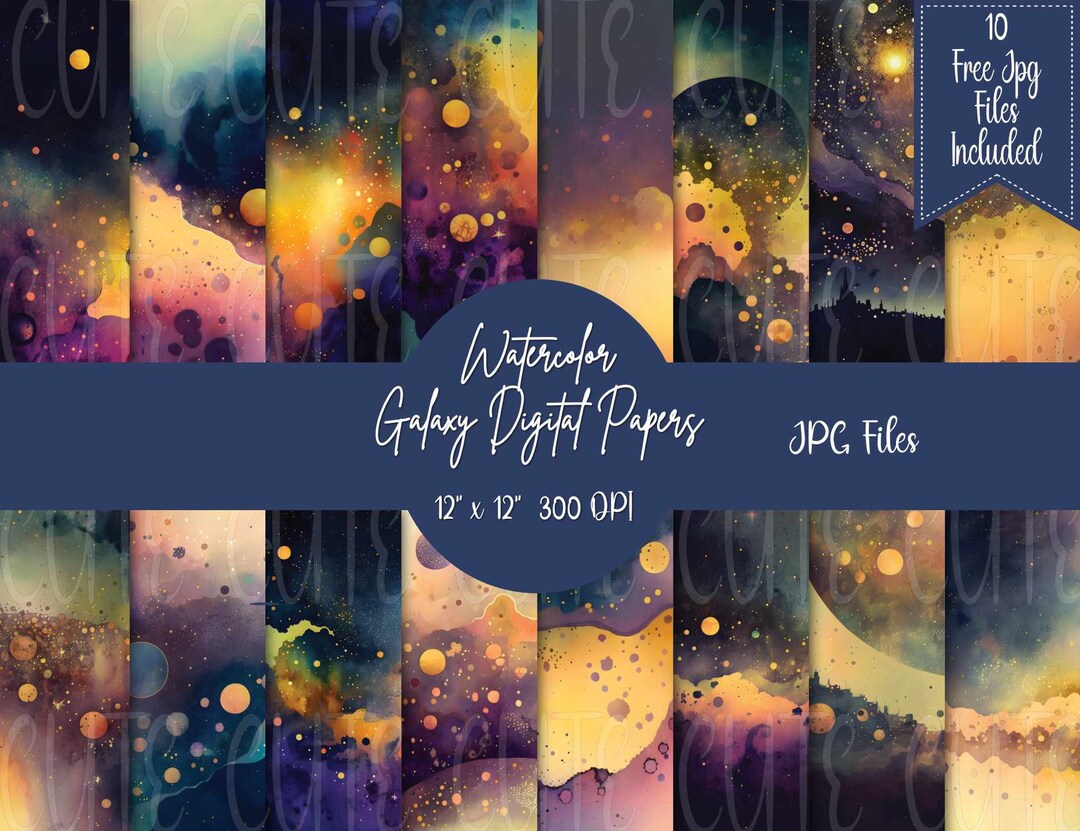 Galaxy Digital Paper , Celestial Wallpaper, Watercolor Galaxy Backdrop ...