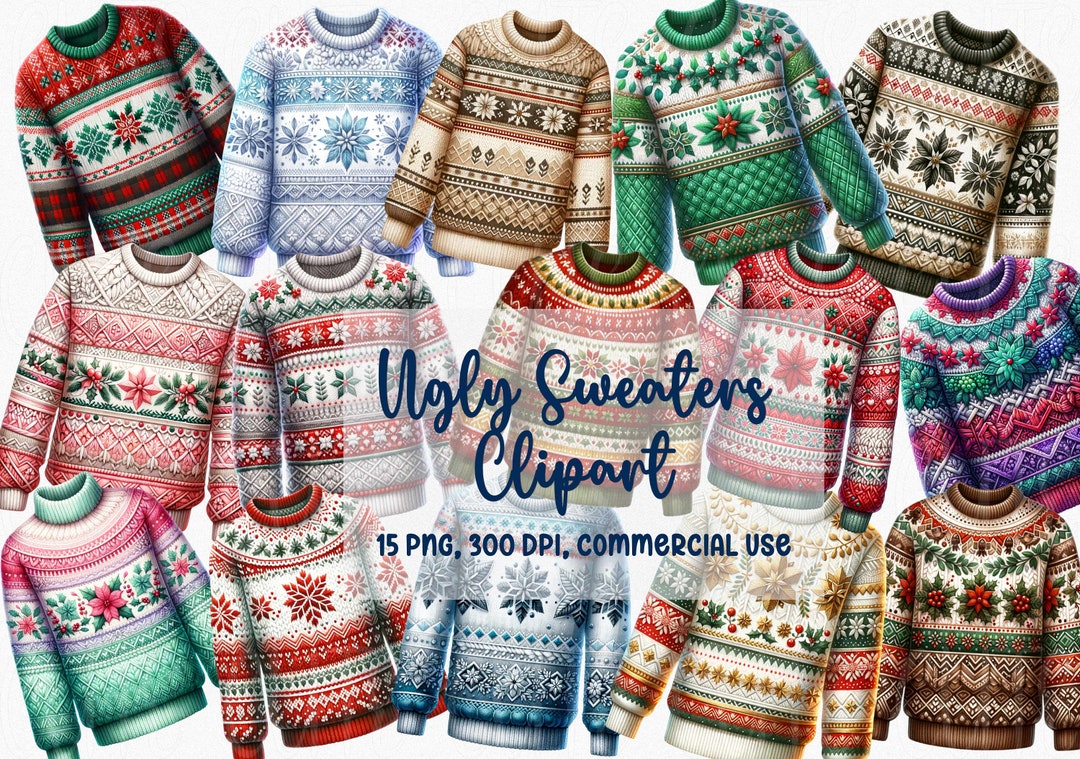 Ugly Sweater Watercolor Png Clipart, Cute Christmas Xmas Holiday ...