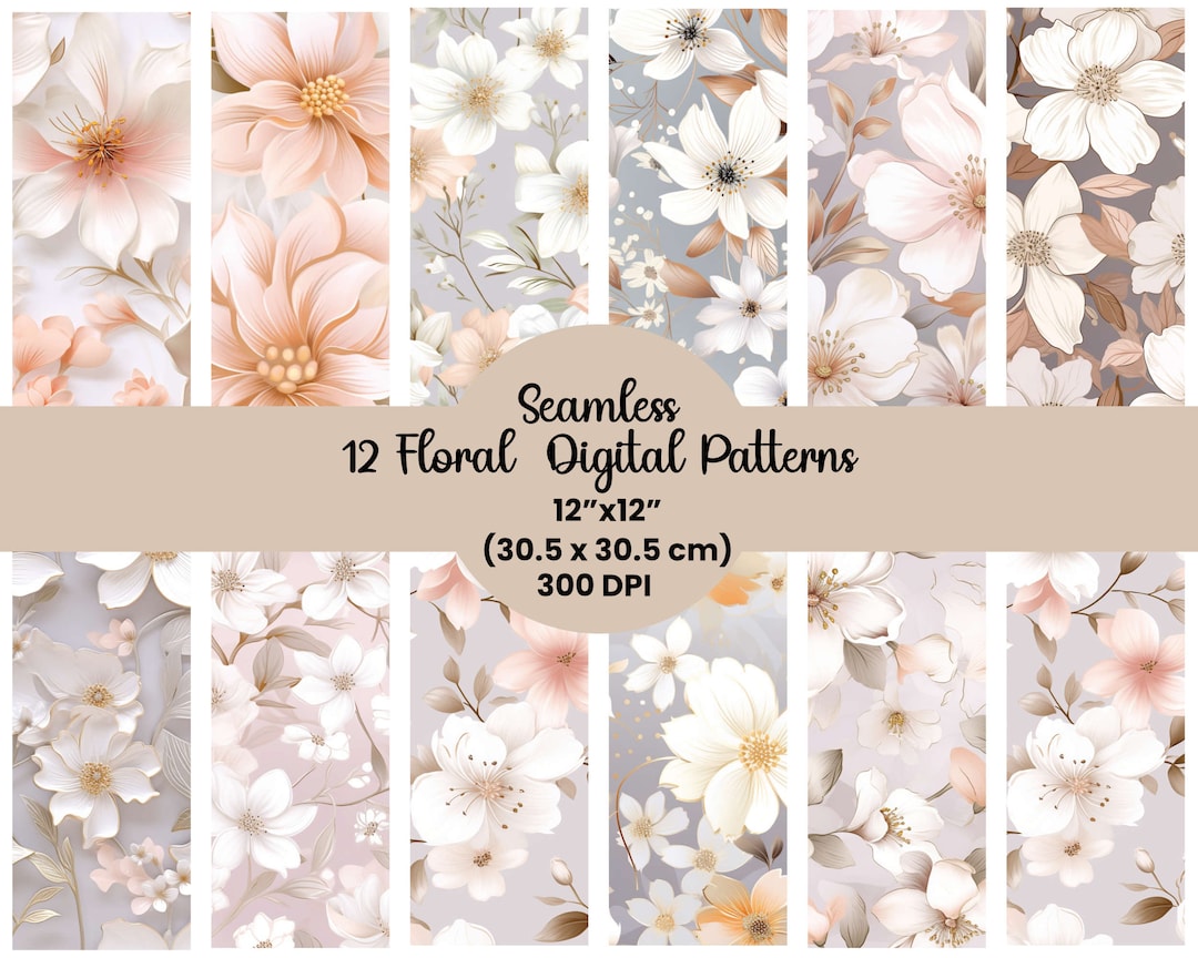 Floral Digital Paper Background, Pale White Flowers Pattern, Spring ...