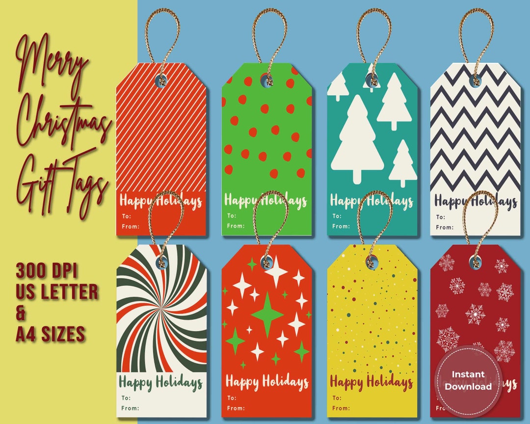 Happy Holidays Gift Tags Printable Christmas Tags Printable - Etsy