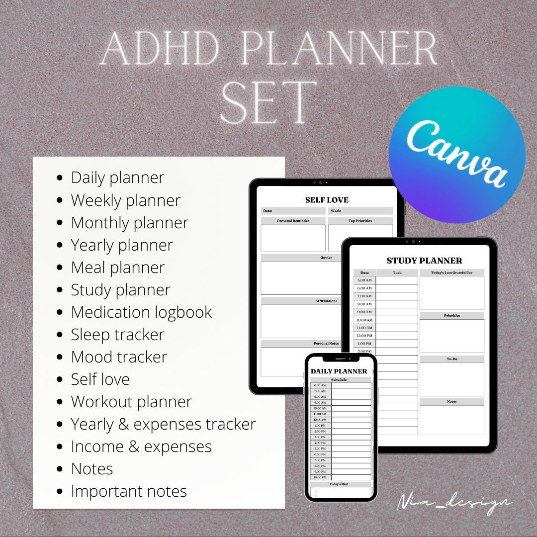 PLR ADHD Digital or Printable Planner Set, Daily Planner, Medication ...