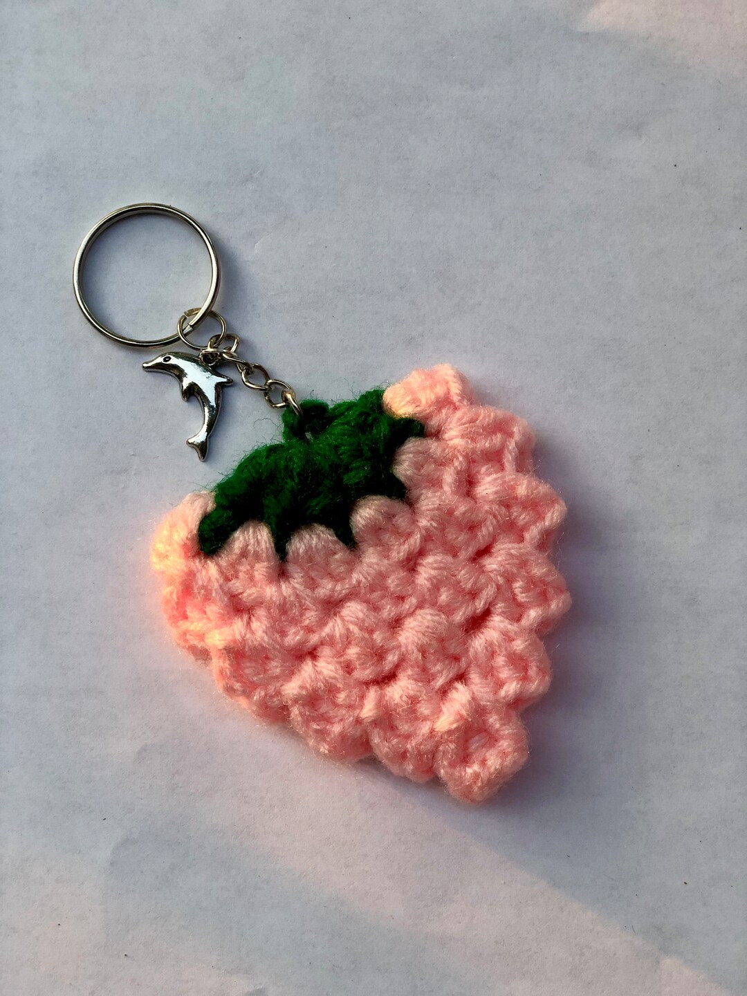 Light Pink Strawberry Crochet Keychain With Charm Handmade Keychain - Etsy