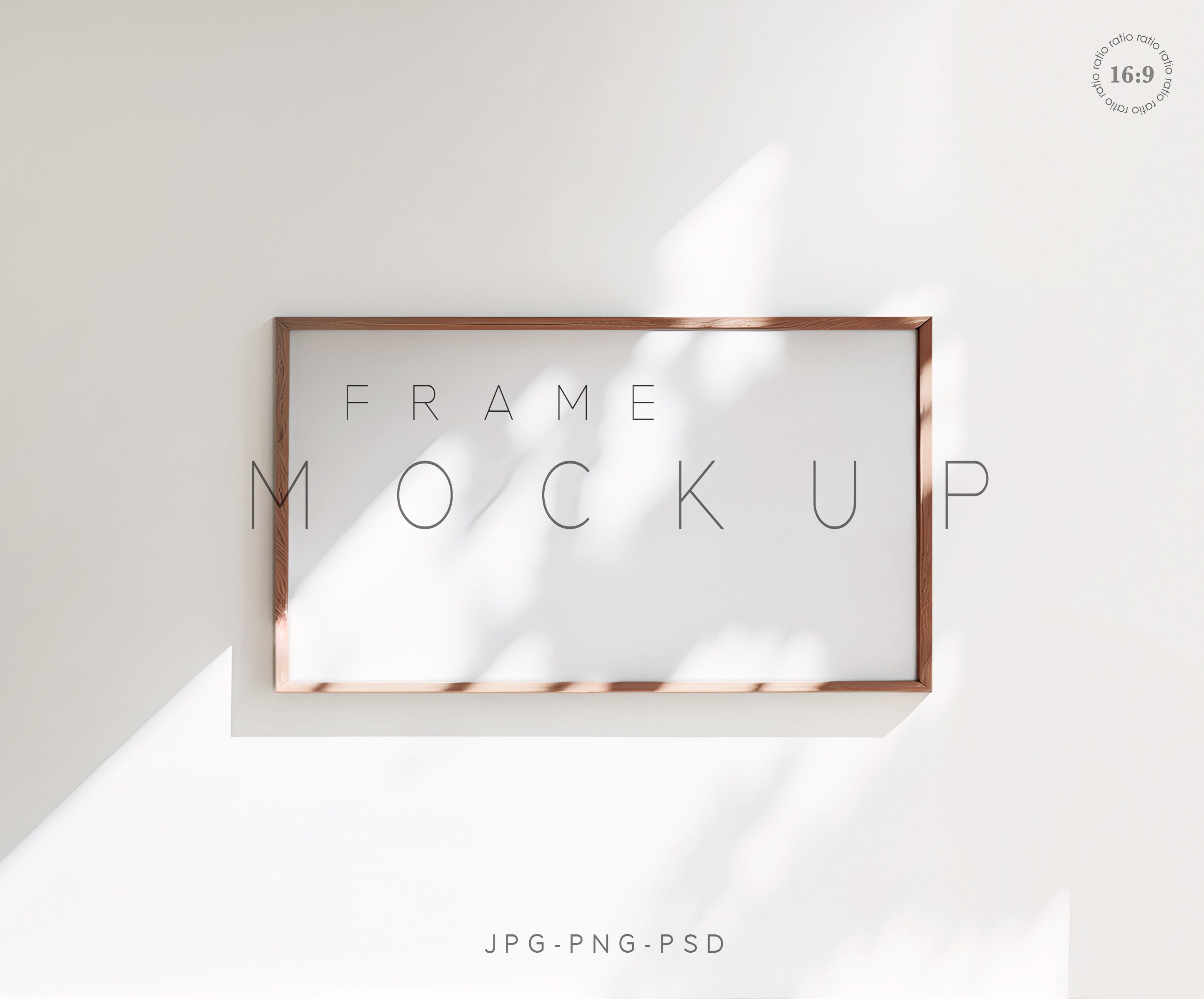 16x9 Wood Frame Mockup, Shadow Overlay, Horizontal Wood Frame Mockup ...