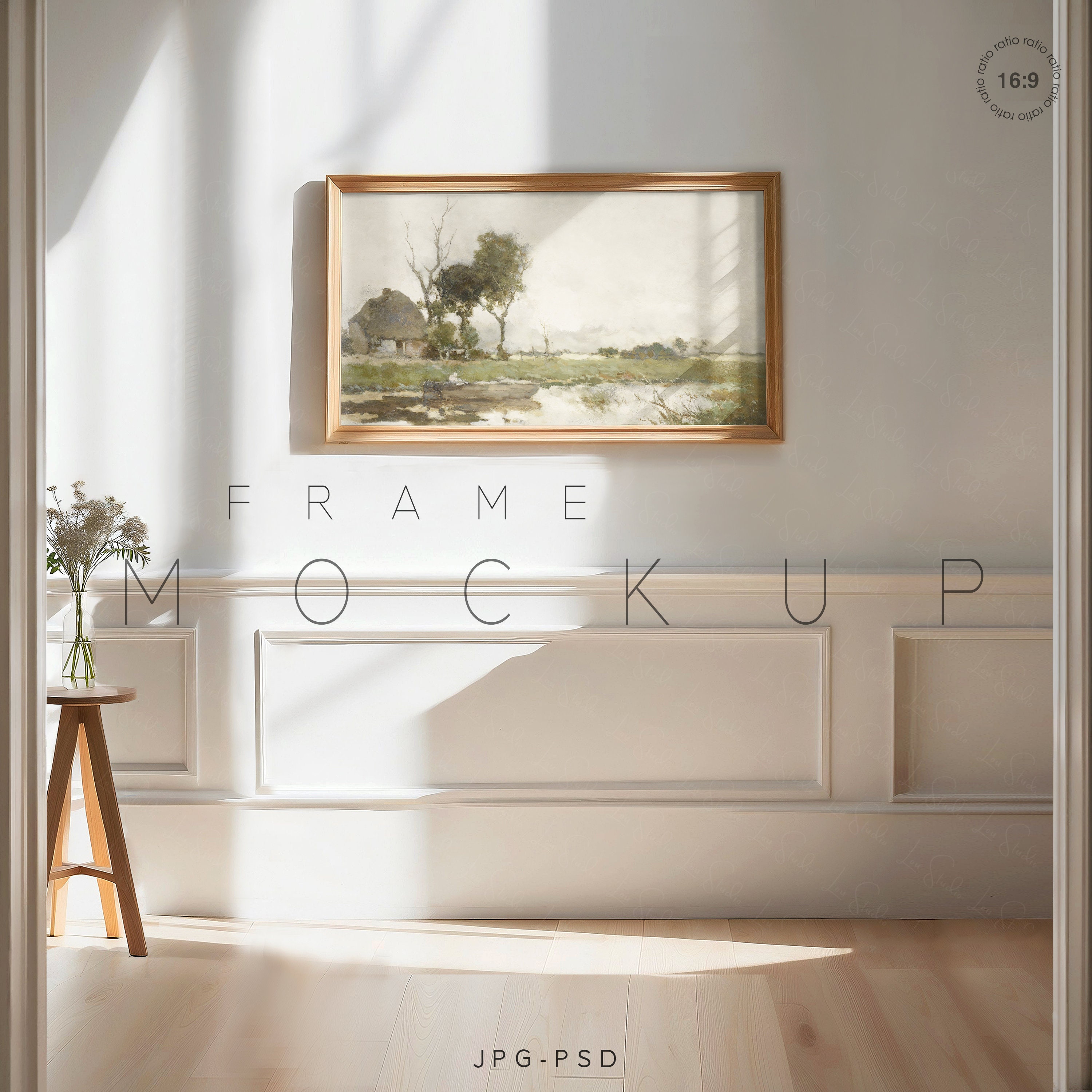 16x9 Wood Frame Mockup, Shadow Overlay, Horizontal Wood Frame Mockup ...