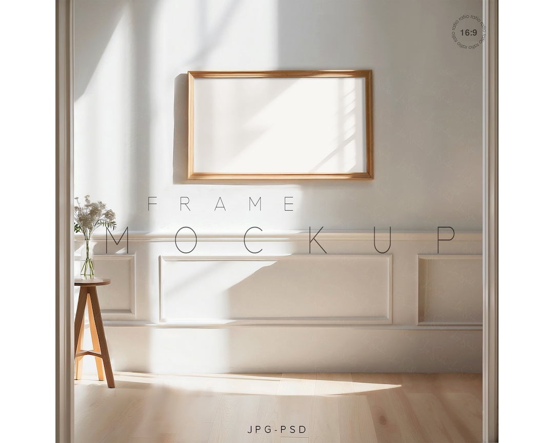 16x9 Wood Frame Mockup, Shadow Overlay, Horizontal Wood Frame Mockup ...