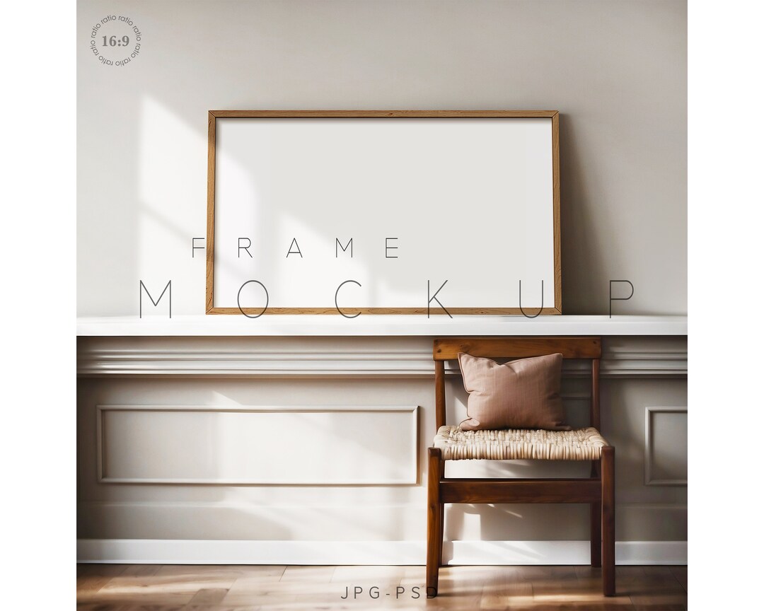 16x9 Wood Frame Mockup, Shadow Overlay, Horizontal Wood Frame Mockup ...