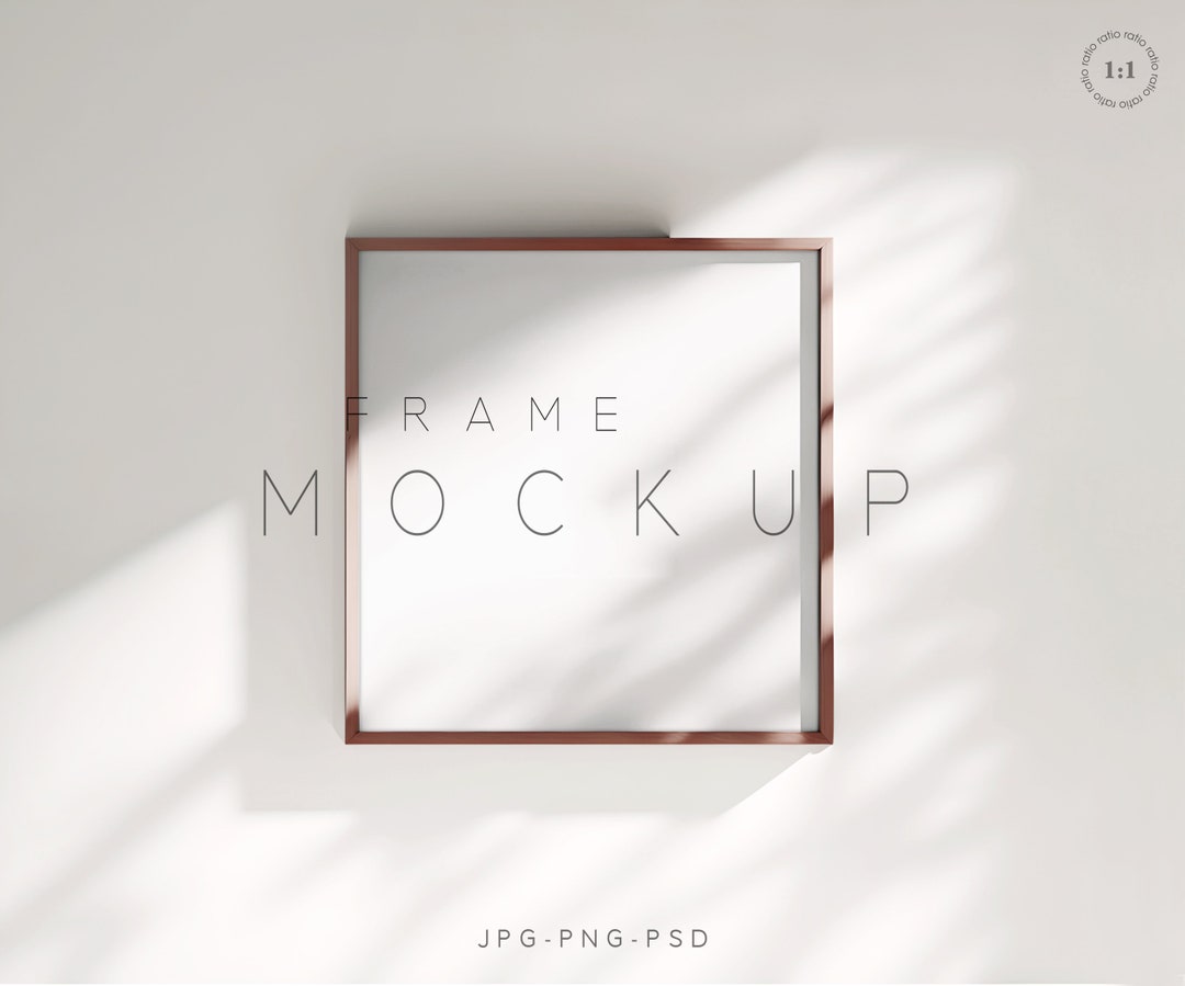 1x1 Wood Frame Mockup, Shadow Overlay, Square Wood Frame Mockup, 1x1 ...