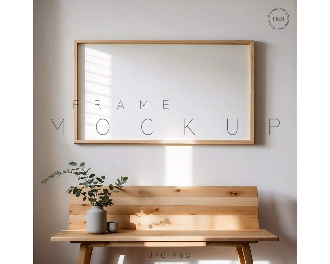 16x9 Wood Frame Mockup, Modern TV Art Display (digital Download) - Etsy