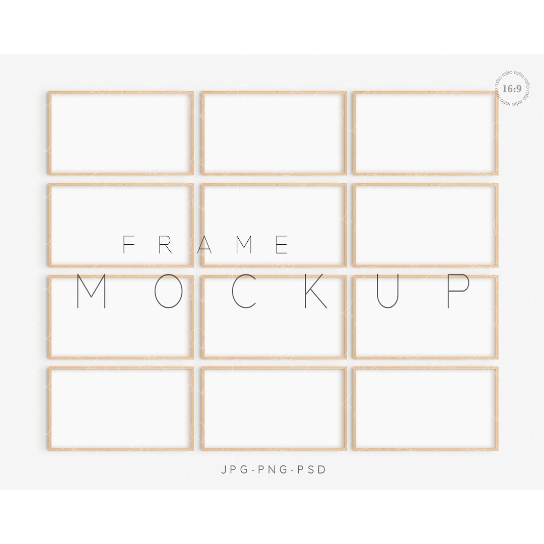 16X9 Frame TV Frame Mockup, Set of 12 Frame Mockup, Horizontal Mockup ...