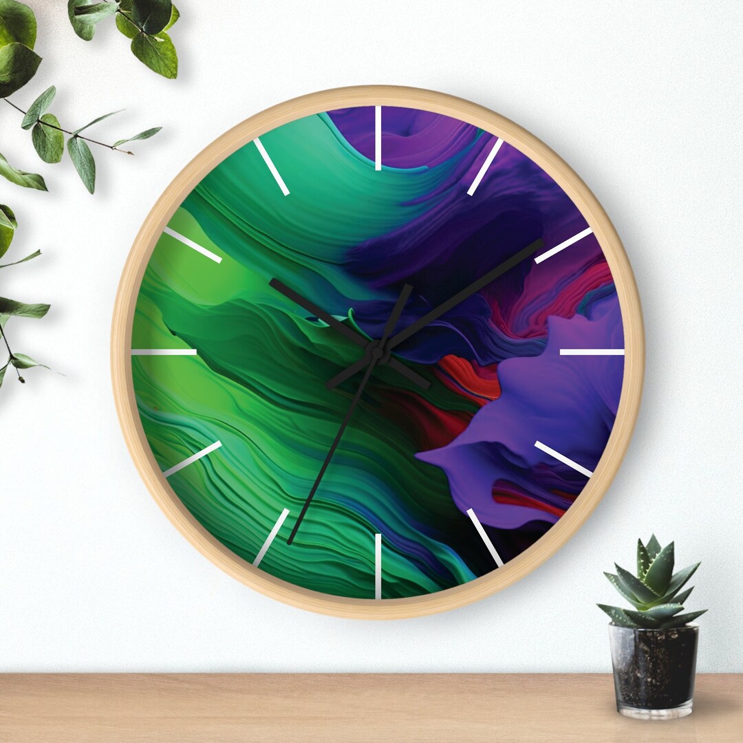 Abstract Art Wall Clock Emerald Green Maroon Purple Ombre Unique Wall ...