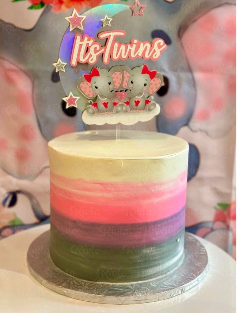 Twin Elephant Cake Topper Safari Caketopper 3D Cake Topper Elephant ...