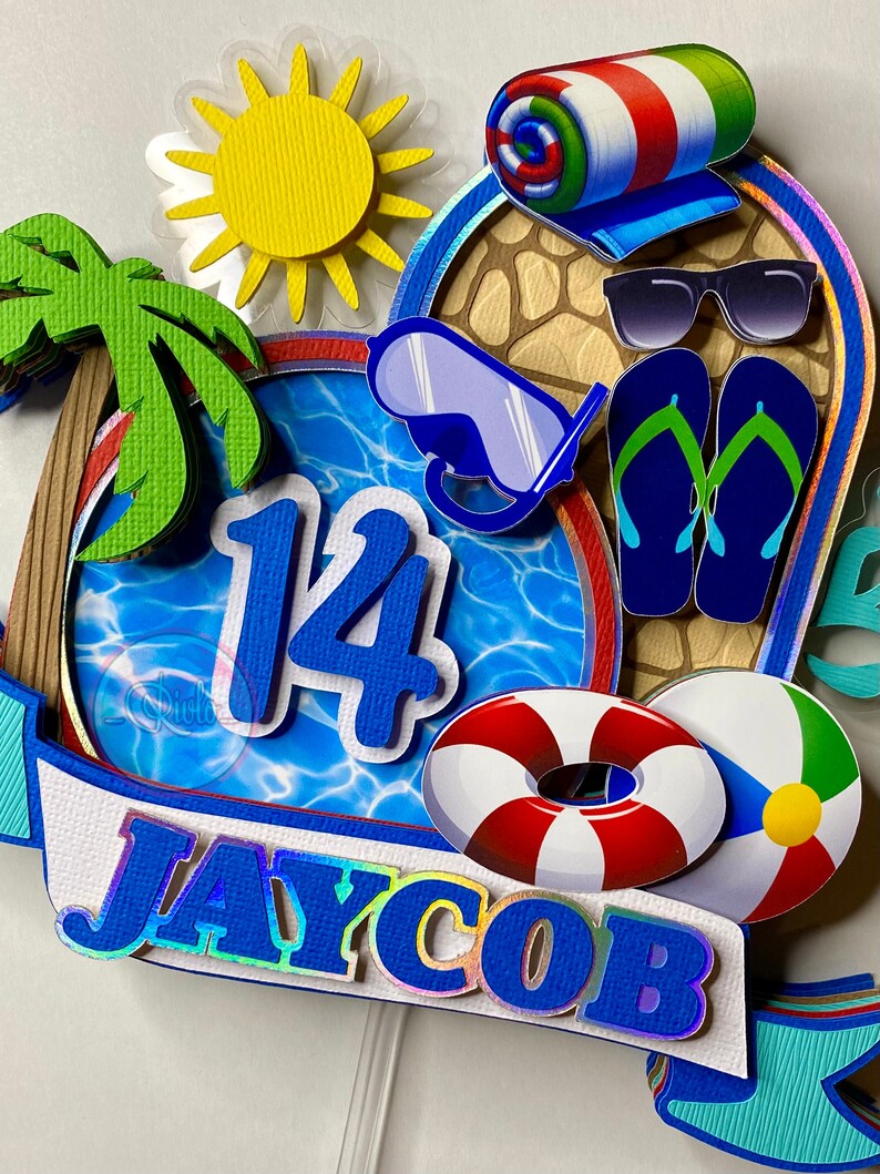 Handmade Pool Party Cake Topper: Personalized Summer Birthday ...