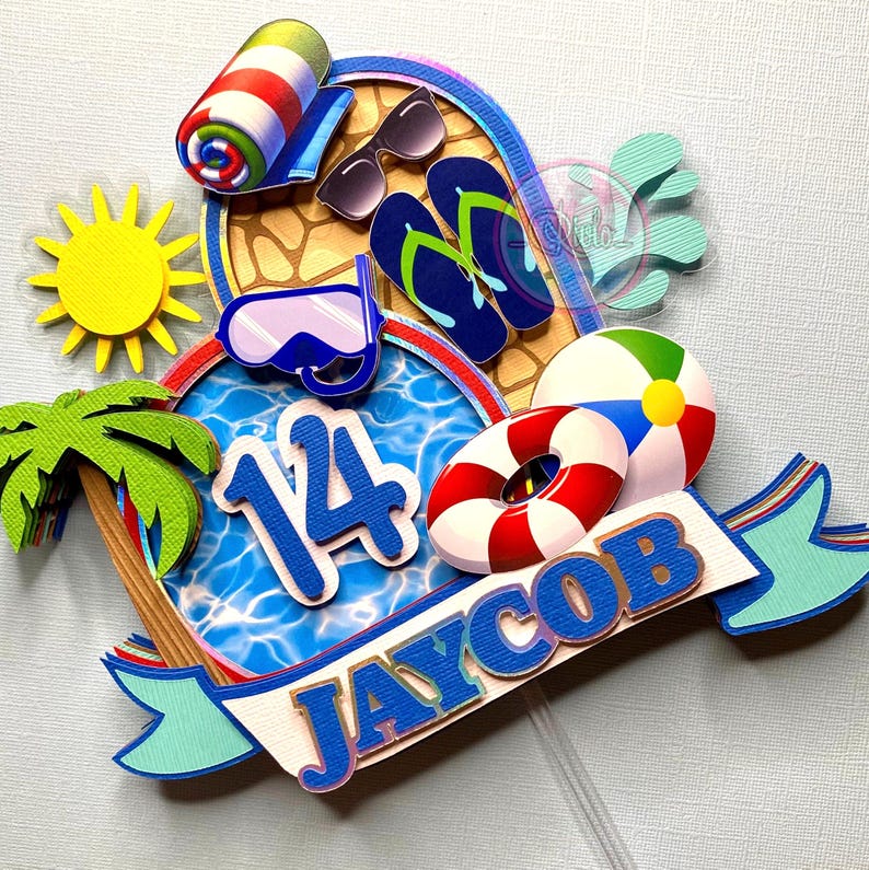 Handmade Pool Party Cake Topper: Personalized Summer Birthday ...