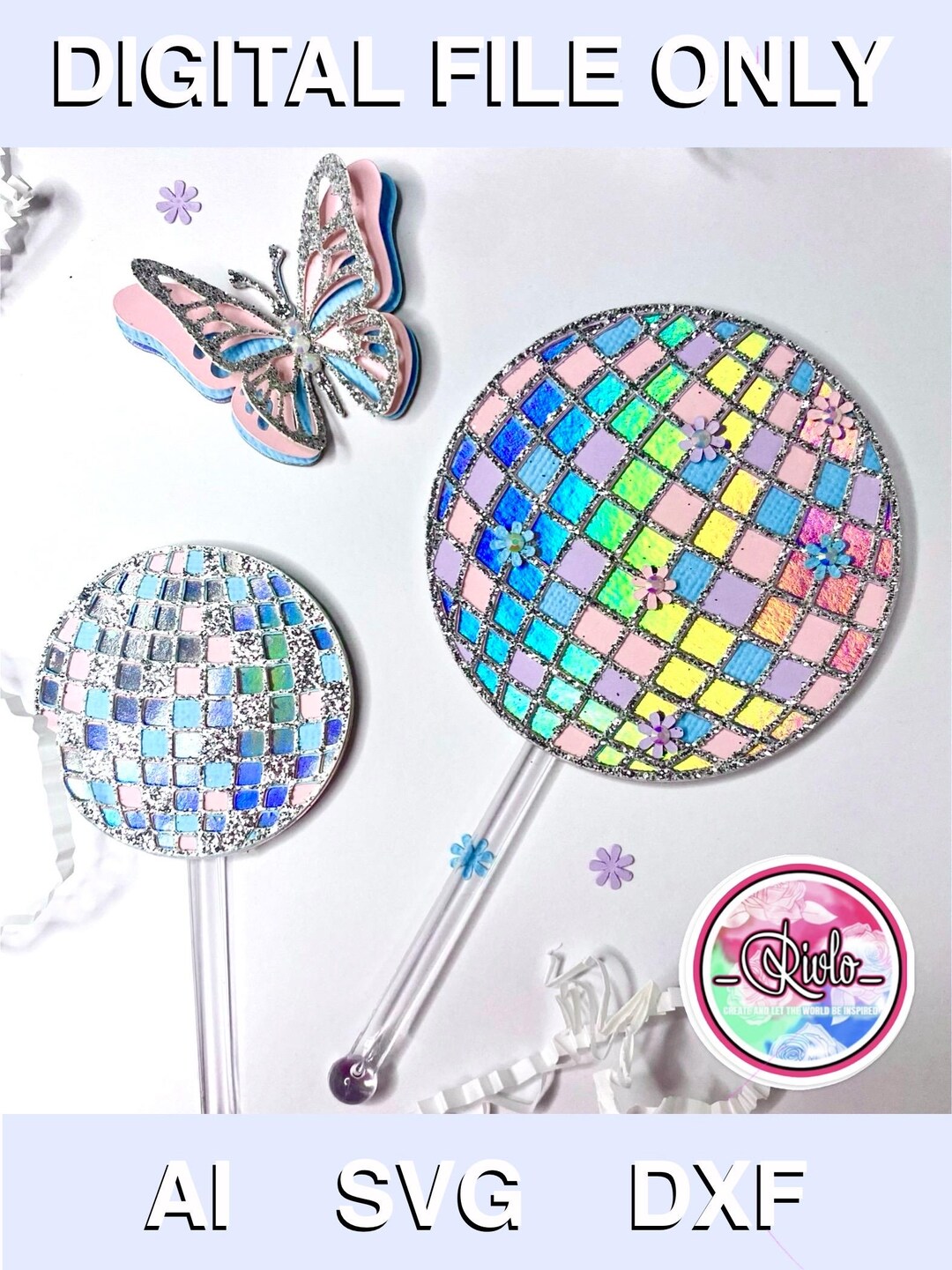 Floral Disco Ball SVG Bundle: Butterfly, Retro Groovy Designs (digital ...