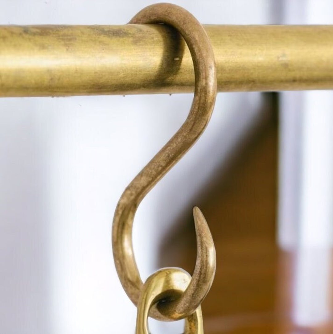 Unlacquered Brass Wall Pot Rack: Kitchen Storage With Hooks - Etsy