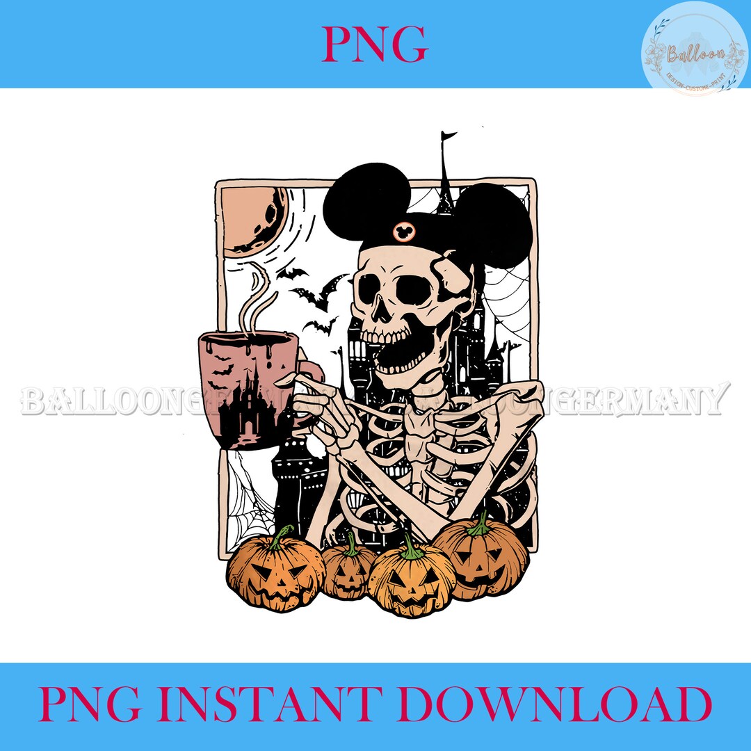 Vintage Halloween Skeleton Drinking Coffee Png Mouse Cartoon - Etsy
