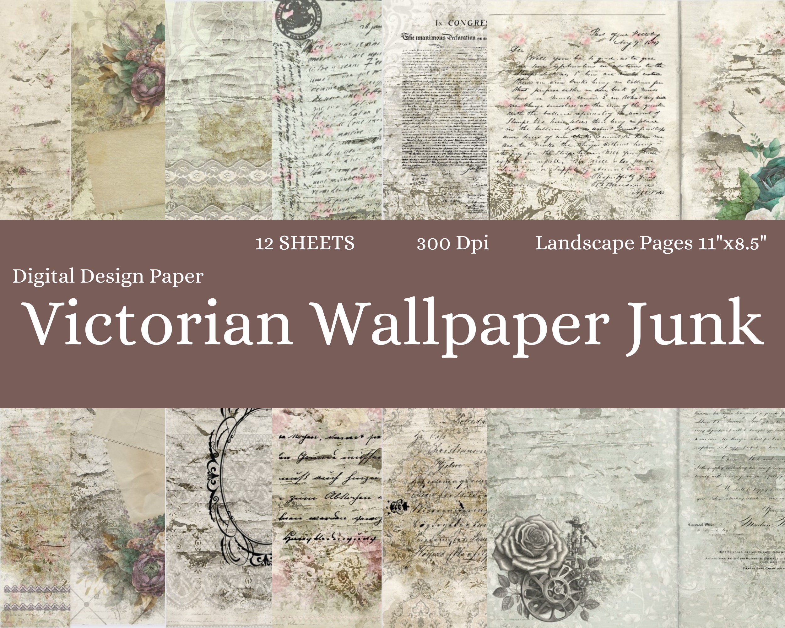 Victorian Vintage Wallpaper Digital Print Papers, Goth Junk Journals ...