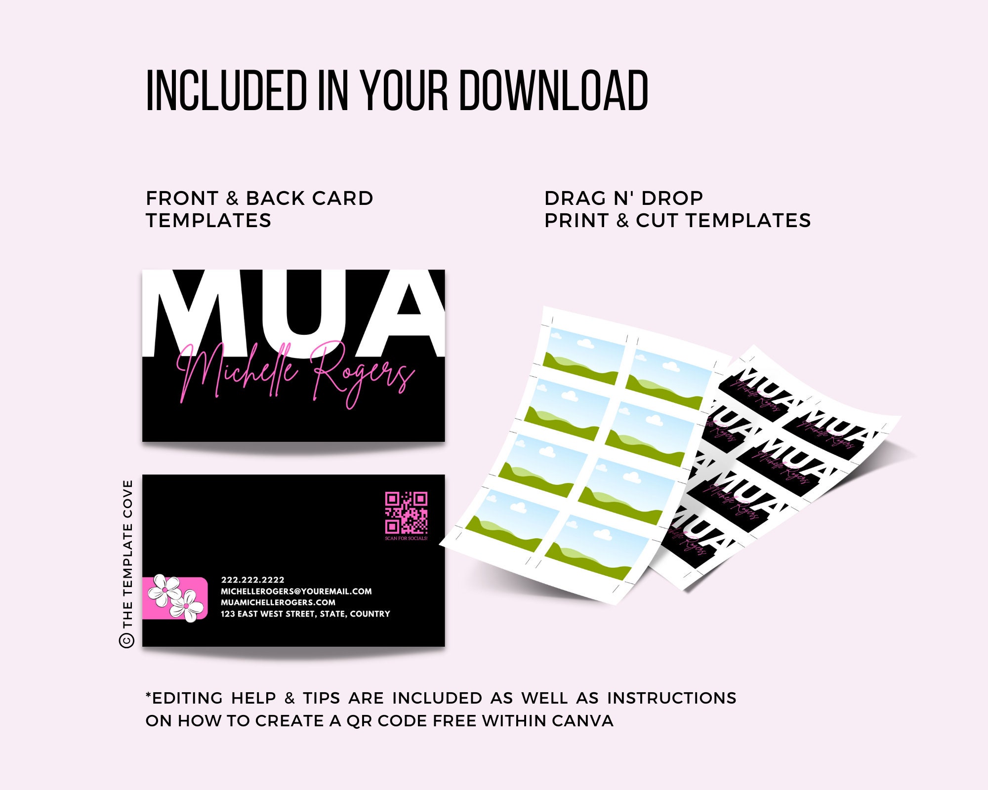 Customizable MUA Business Cards, QR Business Card, Double Sided Card ...