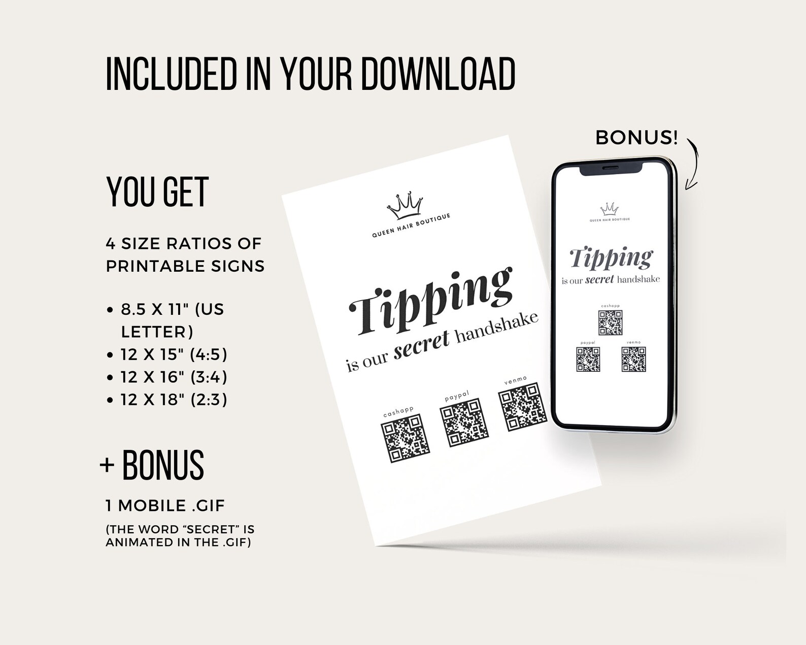 Virtual Tip Jar Printable, Scan to Pay Tip Jar Signs, Tips Appreciated ...