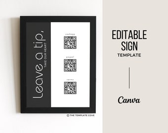 Virtual Tip Jar Printable, Scan to Pay Tip Jar Signs, Tips Appreciated ...