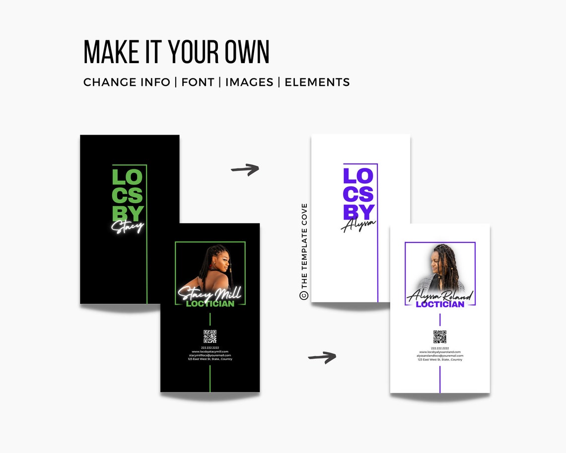 Loctician Business Card, DIY Glam Business Card Template, QR Code ...