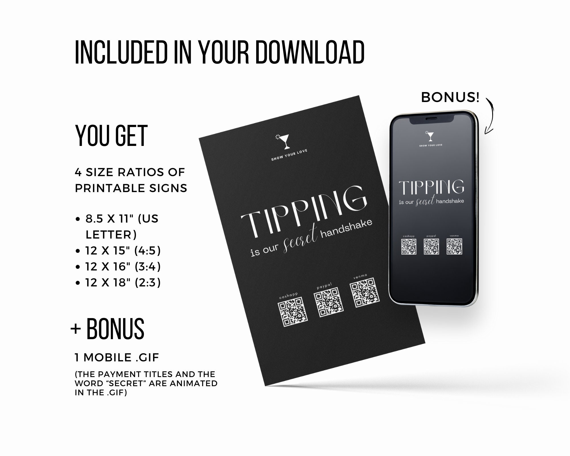 Virtual Tip Jar Printable, Scan to Pay Tip Jar Signs, Tips Appreciated ...