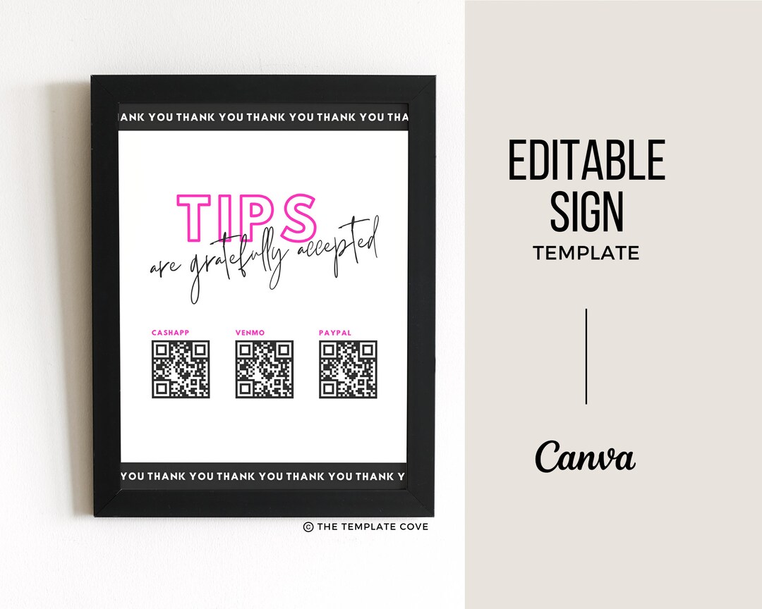 Virtual Tip Jar Printable, Scan to Pay Tip Jar Signs, Tips Appreciated ...