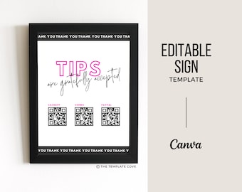 Virtual Tip Jar Printable, Scan to Pay Tip Jar Signs, Tips Appreciated ...