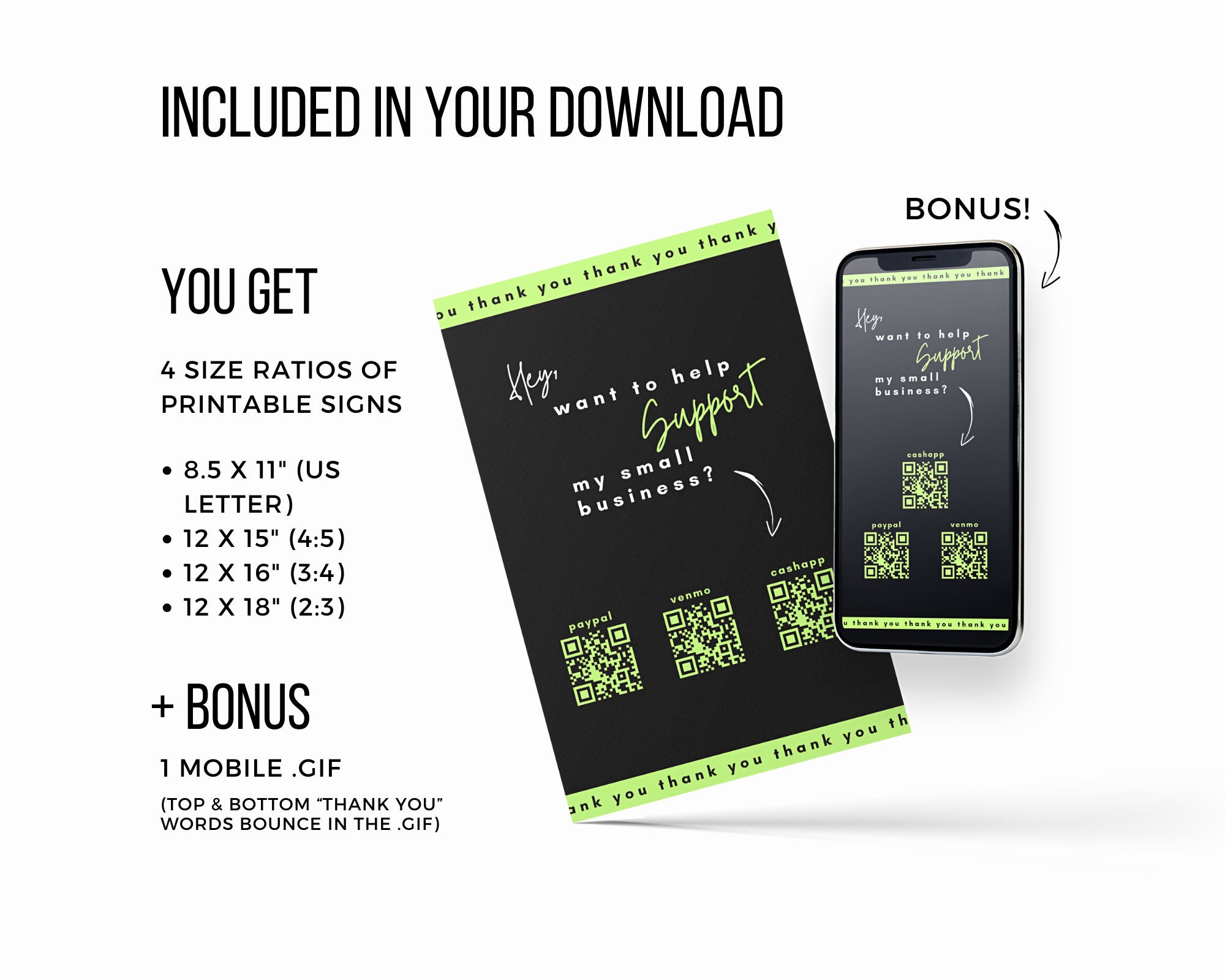 Tip Sign, Virtual Tip Jar Printable, Scan to Pay Tip Jar Sign, Tips ...