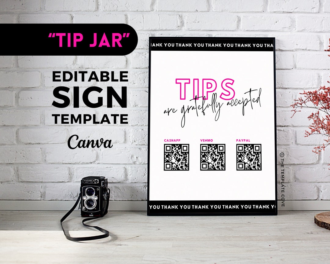 Virtual Tip Jar Printable Scan to Pay Tip Jar Signs Tips - Etsy