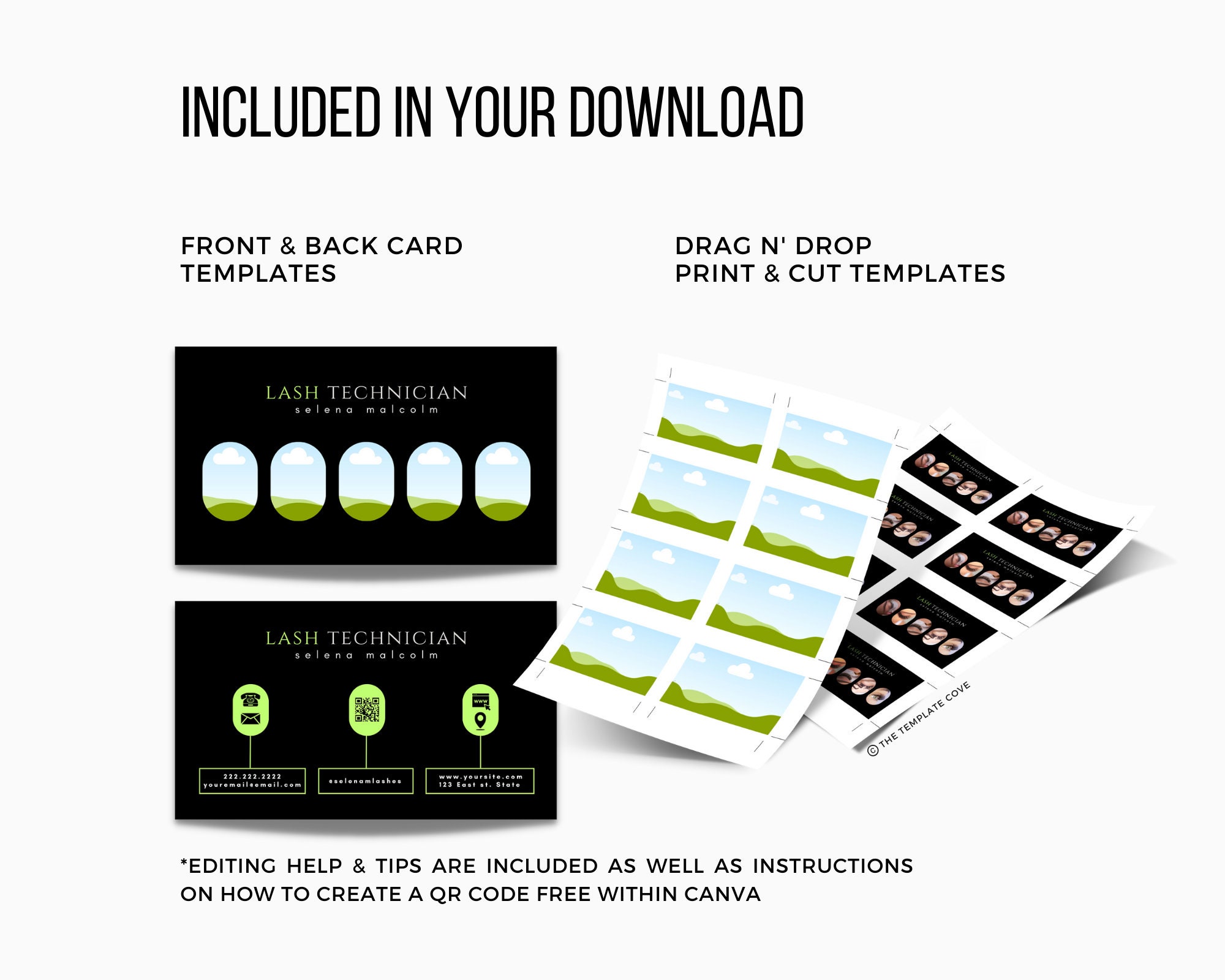Editable Eyelash Business Cards, MUA Business Cards, QR Code Design ...