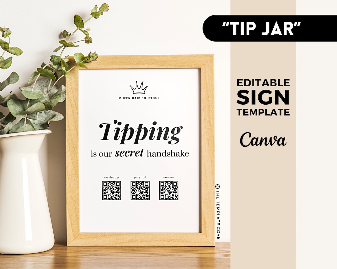 Virtual Tip Jar Printable Scan to Pay Tip Jar Signs Tips - Etsy