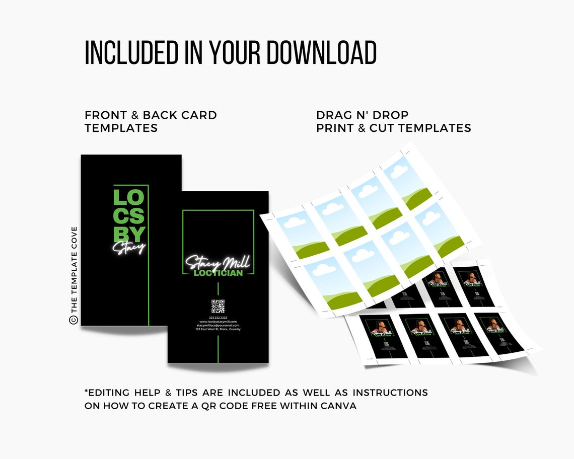 Loctician Business Card, DIY Glam Business Card Template, QR Code ...