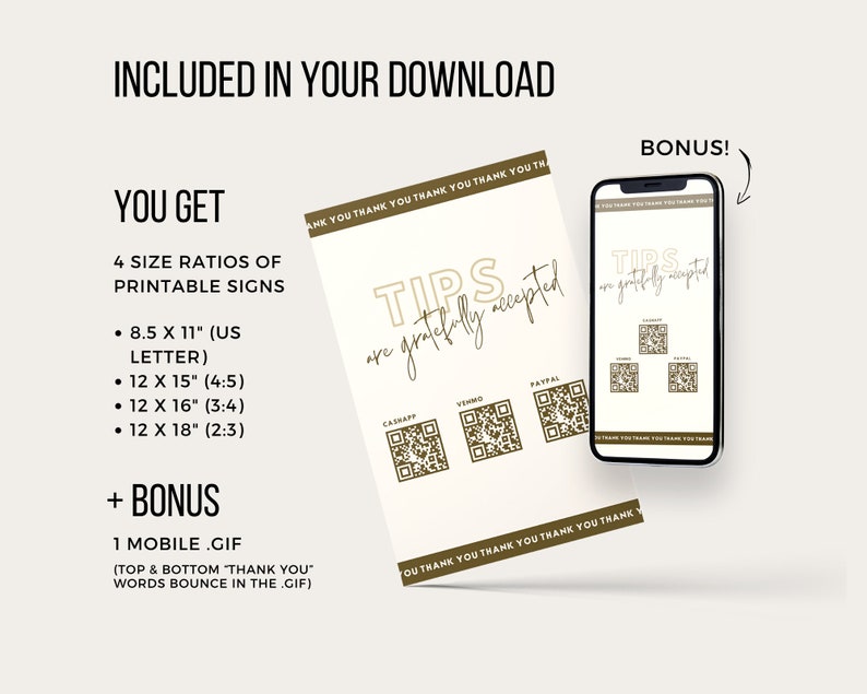 Scan to Pay Tip Jar Signs, Virtual Tip Jar Printable, Tip Sign, Tips ...