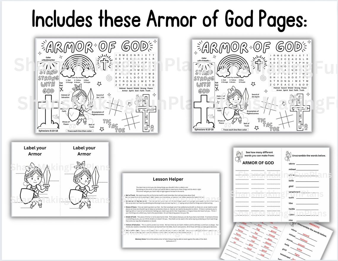 Armor of God Activity Coloring Pages DIGITAL DOWNLOAD // Printable ...