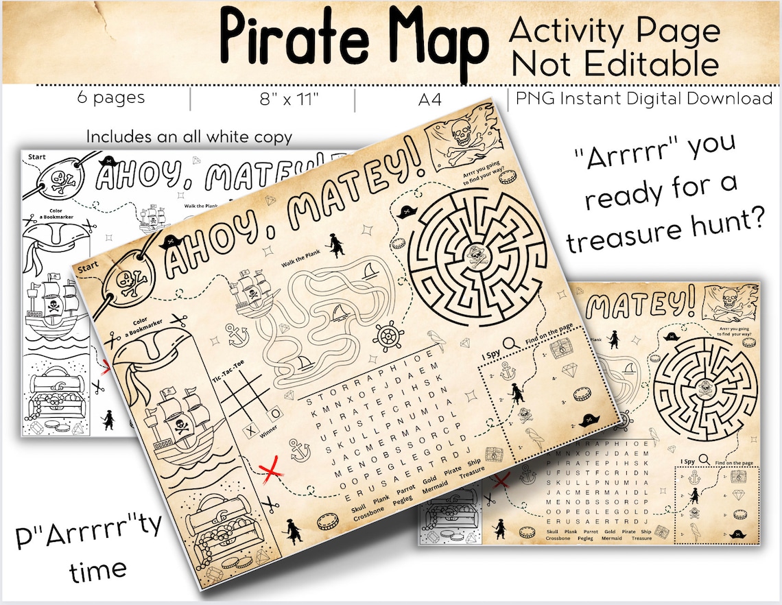 Treasure Map Pirate Map Activity Page DIGITAL DOWNLOAD // - Etsy
