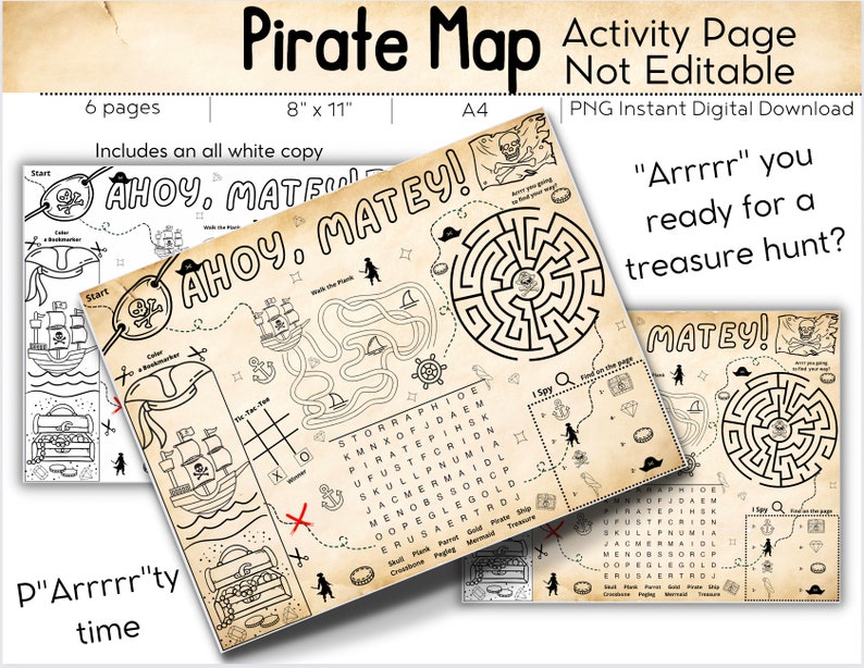 Treasure Map Pirate Map Activity Page DIGITAL DOWNLOAD // - Etsy