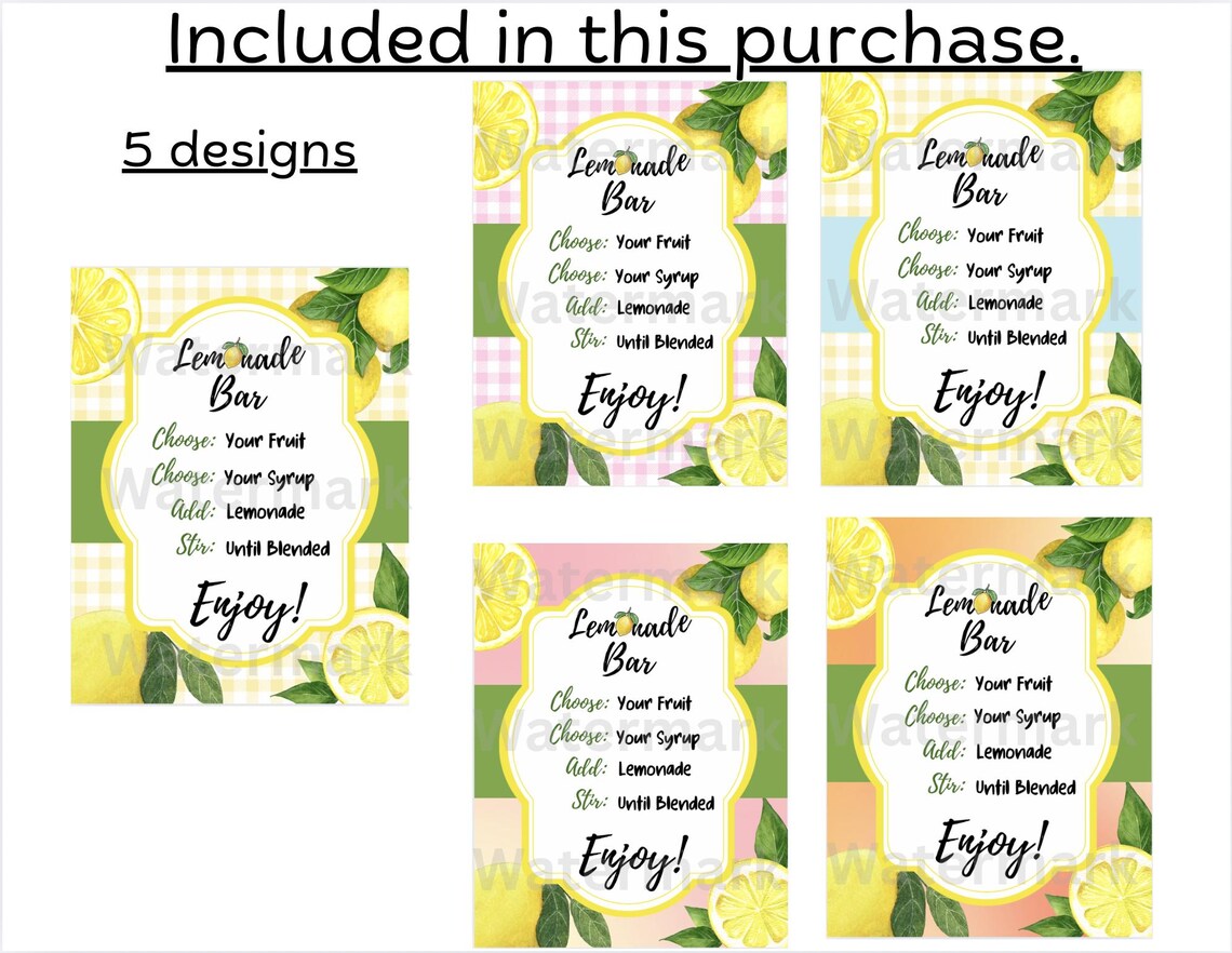 Lemonade Bar Signs DIGITAL DOWNLOAD // Printable Sign // Digital Poster ...