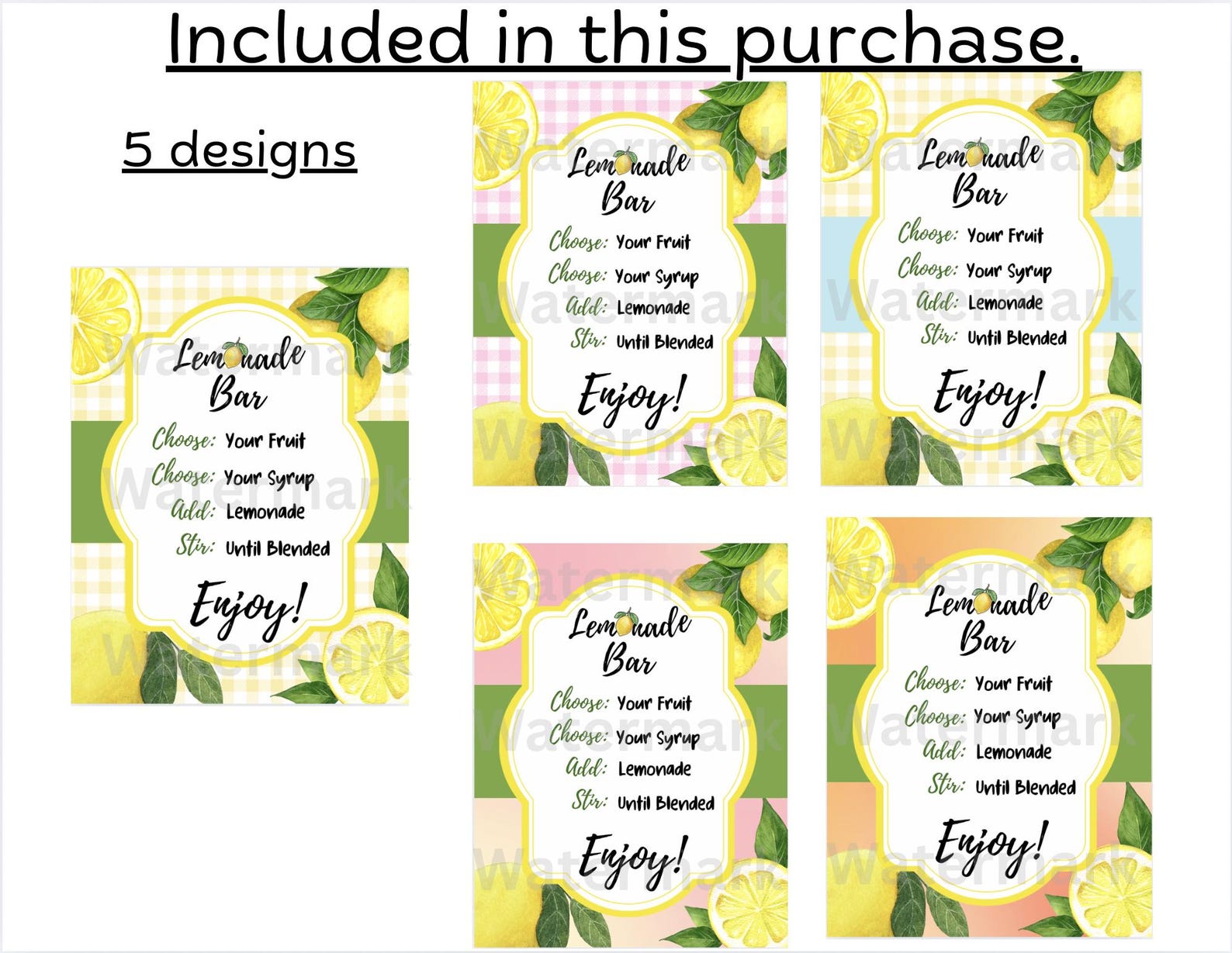 Lemonade Bar Signs DIGITAL DOWNLOAD // Printable Sign // Digital Poster ...