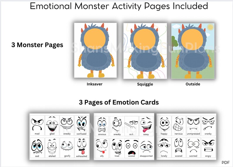 Emotions Monster DIGITAL DOWNLOAD // Printable Acitivity // Preschool ...