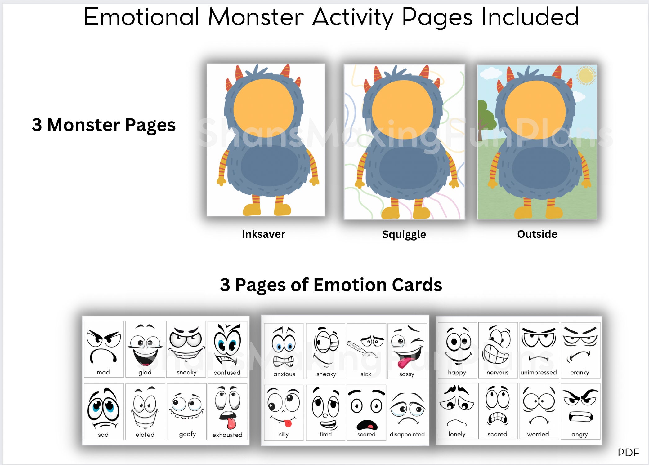 Emotions Monster DIGITAL DOWNLOAD // Printable Acitivity // Preschool ...