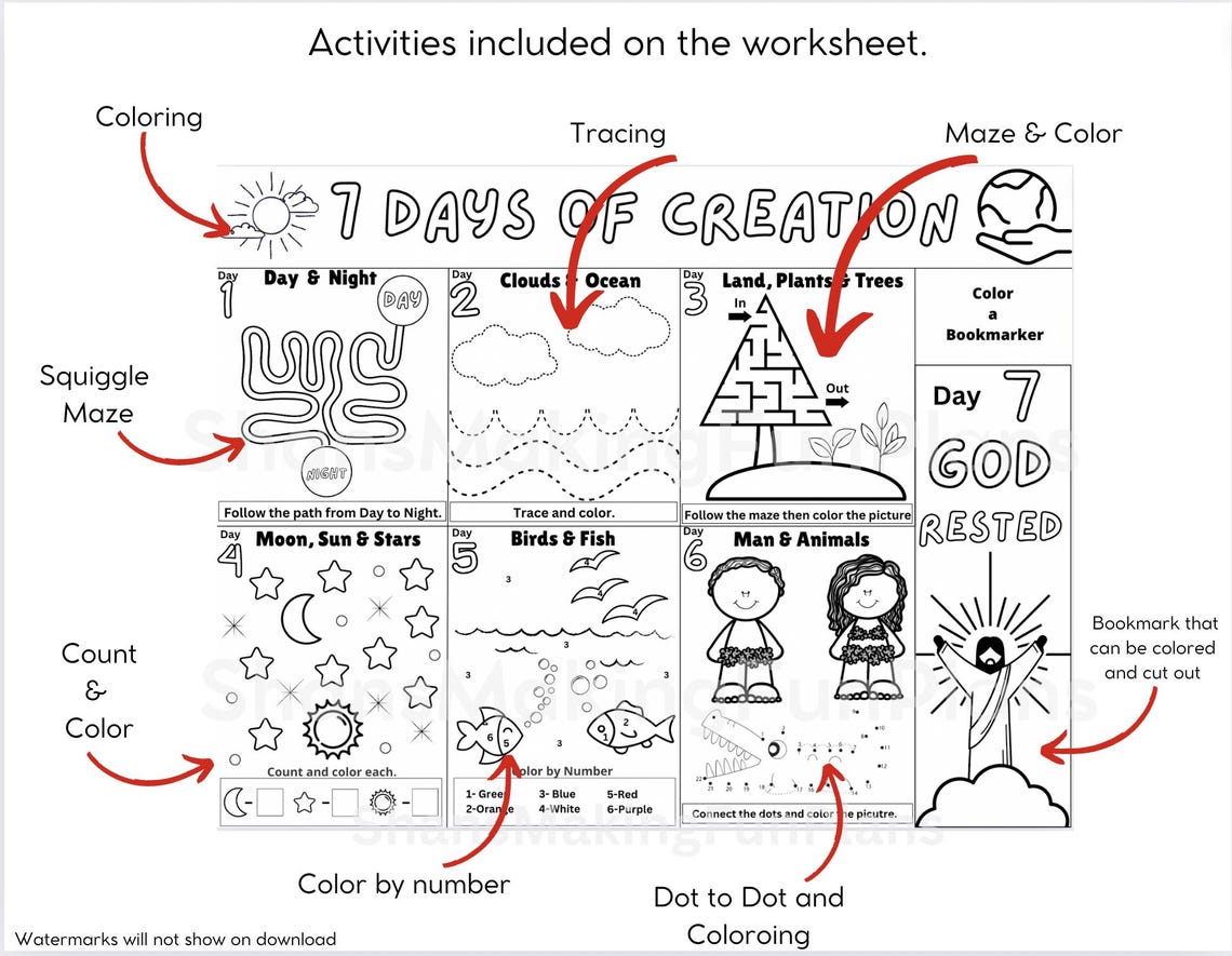 7 Days of Creation Activity Coloring Pages DIGITAL DOWNLOAD ...