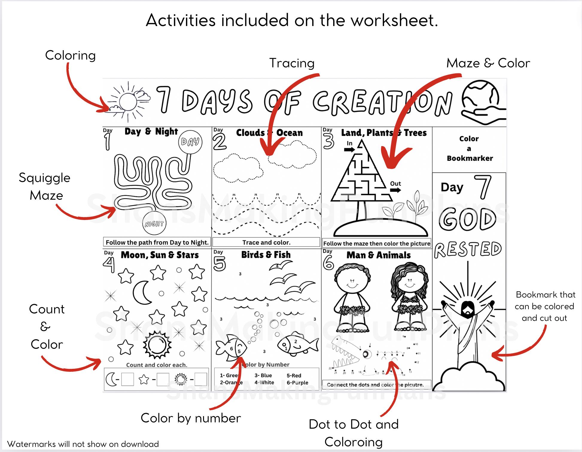 7 Days of Creation Activity Coloring Pages DIGITAL DOWNLOAD ...