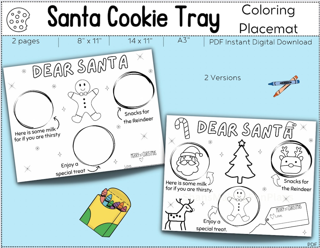 Santa Cookie Tray Coloring Page Download // Printable Activity ...